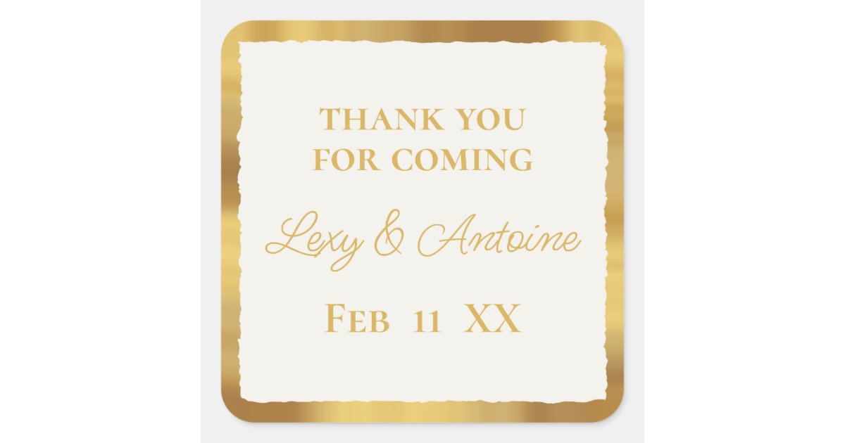 Luxe Gold Edge Thank You for Coming Wedding Square Sticker | Zazzle