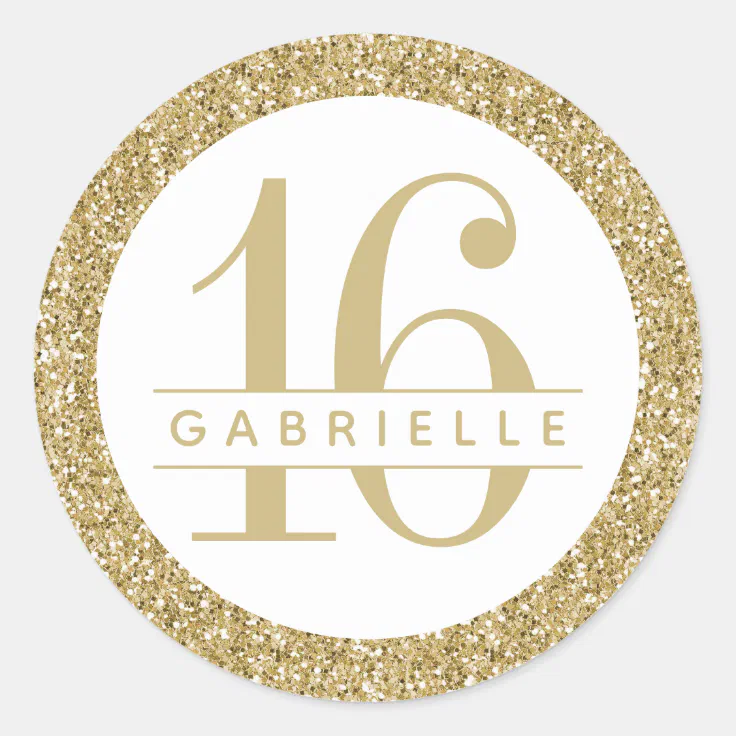 Luxe Gold Glitter Birthday Favor Sticker Label | Zazzle