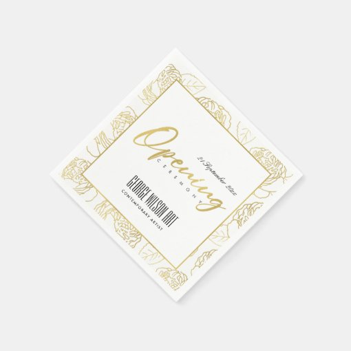 LUXE GOLD WHITE ROSE FLORAL GRAND OPENING CEREMONY NAPKINS | Zazzle