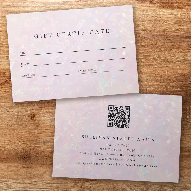 Luxe Holographic QR Code Business Gift Certificate | Zazzle