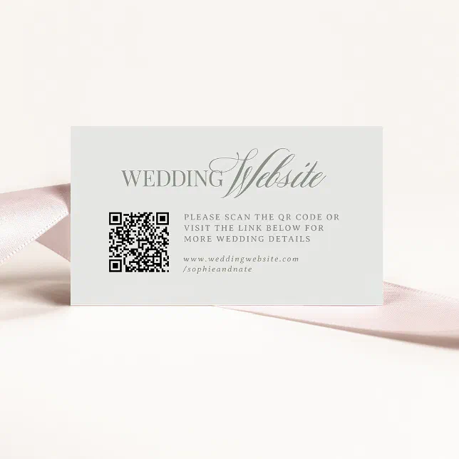 Luxe Light Sage Green | Wedding Website QR Code Enclosure Card | Zazzle