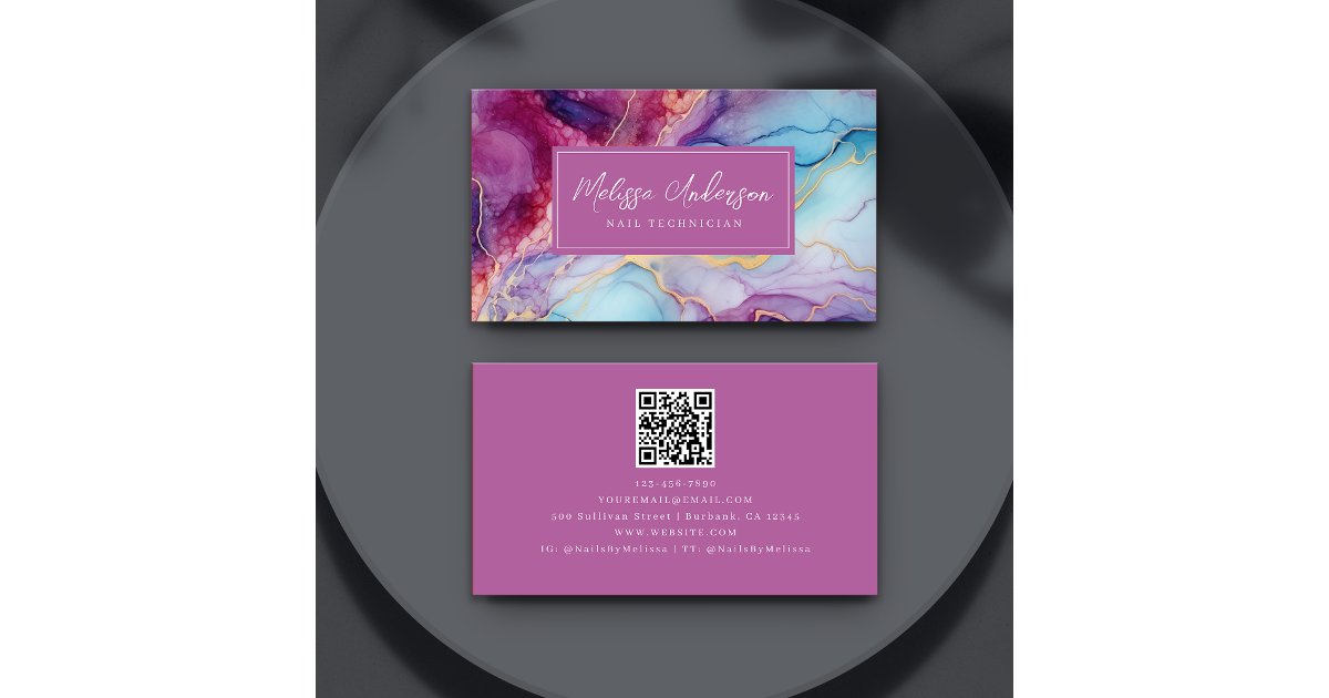 Luxe Marble Pink Gold QR Code Business Card | Zazzle