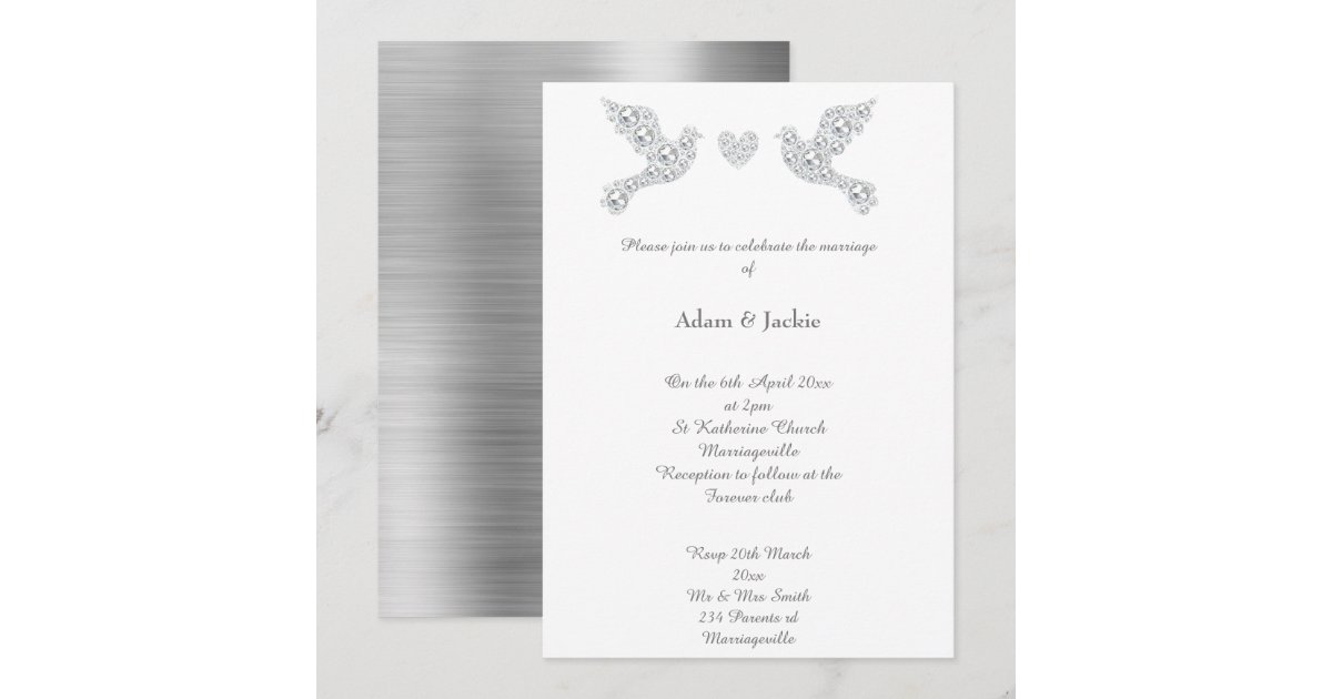 Luxe Metallic Silver Love Dove Wedding Invitation | Zazzle
