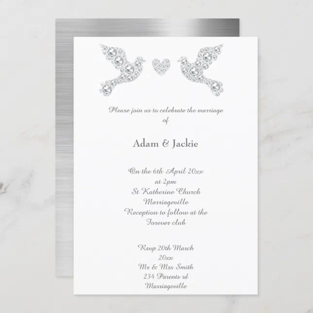 Luxe Metallic Silver Love Dove Wedding Invitation | Zazzle