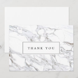 Luxe Minimalist White Marble Thank You Note Card | Zazzle