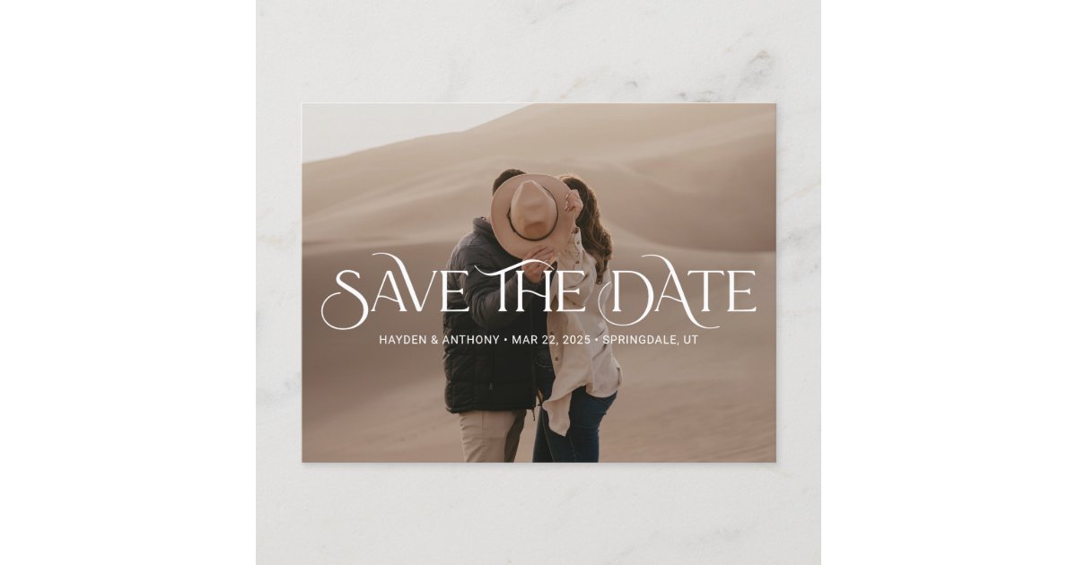 Luxe Overlay Modern Wedding Save The Date Postcard | Zazzle
