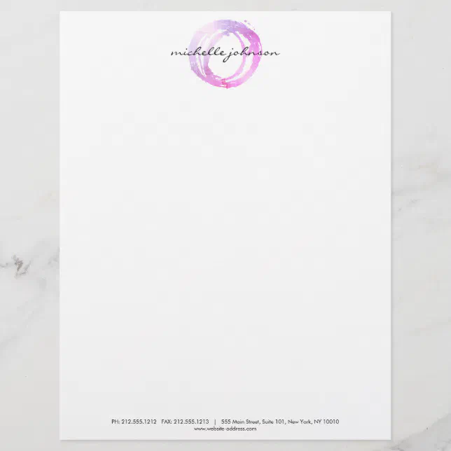 Luxe Pink Painted Circle Designer Logo Letterhead | Zazzle