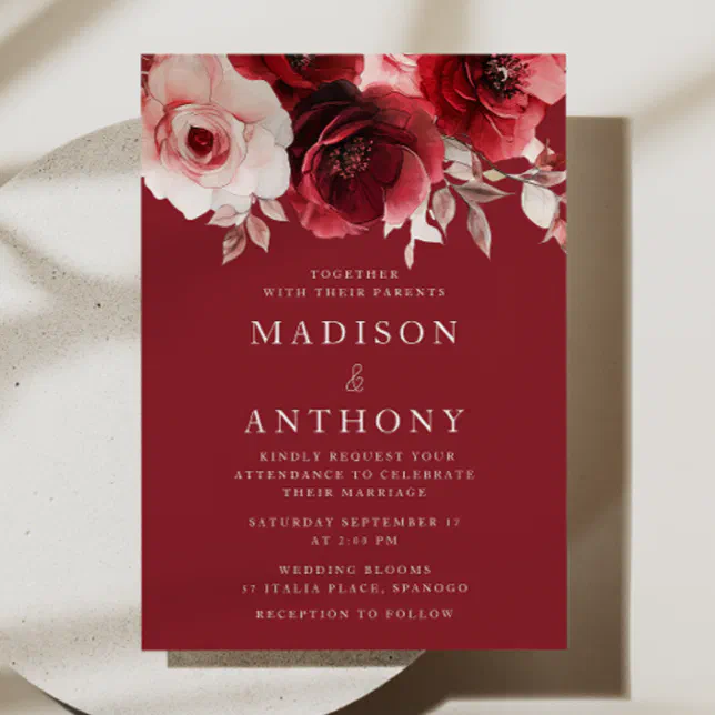 Luxe Radiance Ruby Red Roses Bloom Wedding Invitation | Zazzle