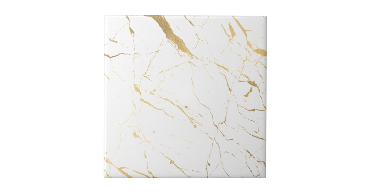Luxe White and Gold Marble Ceramic Tile | Zazzle