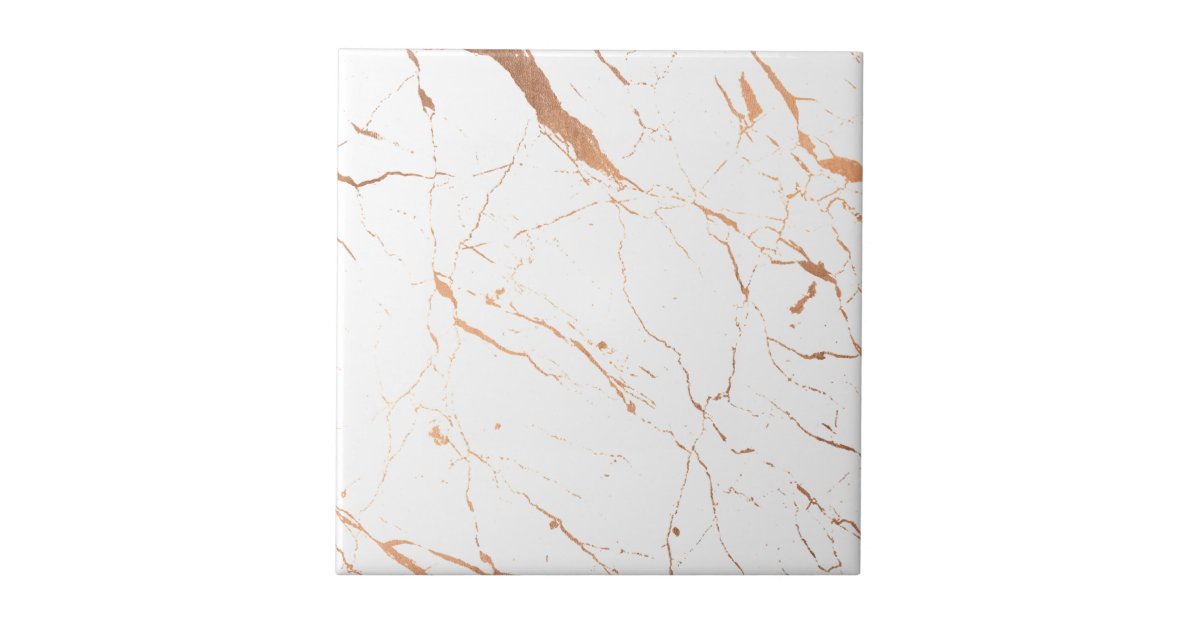 Luxe White and Rose Gold Marble Ceramic Tile | Zazzle