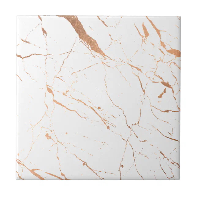 Luxe White and Rose Gold Marble Ceramic Tile | Zazzle