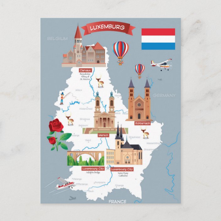 Luxemburg Cartoon Map Postcard | Zazzle.com