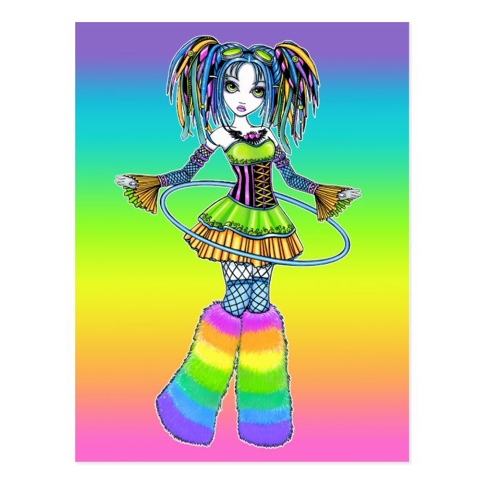 "Luxie" Rainbow Cyber Goth Hula Hoop Fae Postcard | Zazzle.com