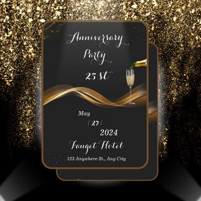 Luxurious 25th birthday invitation in shiny gold | Zazzle