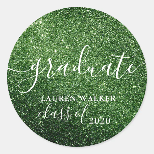 luxurious graduate green glitter monogram Sticker | Zazzle
