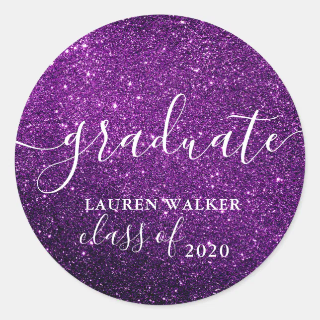 luxurious graduate purple glitter monogram Sticker | Zazzle