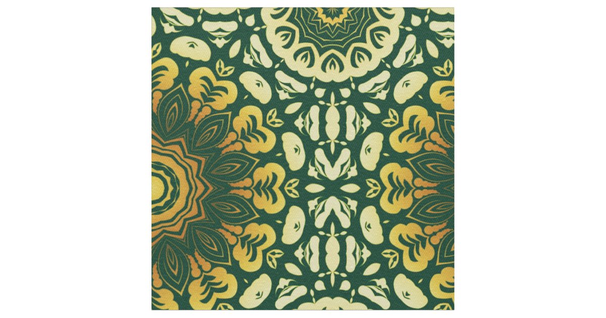 Luxurious Green and Yellow Baroque Pattern Fabric | Zazzle