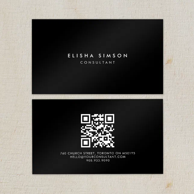 Luxurious Minimalist Black and White QR CODE Business Card | Zazzle