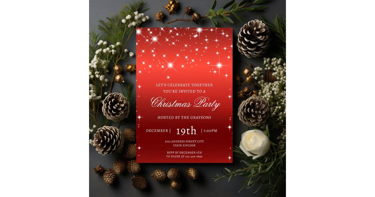 Luxurious Red Christmas Party Invitation | Zazzle