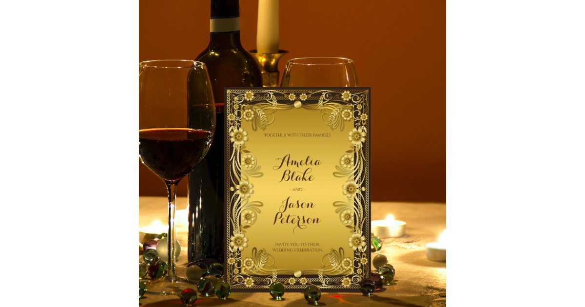 Luxurious Regal Gold Frame Wedding Invitation | Zazzle