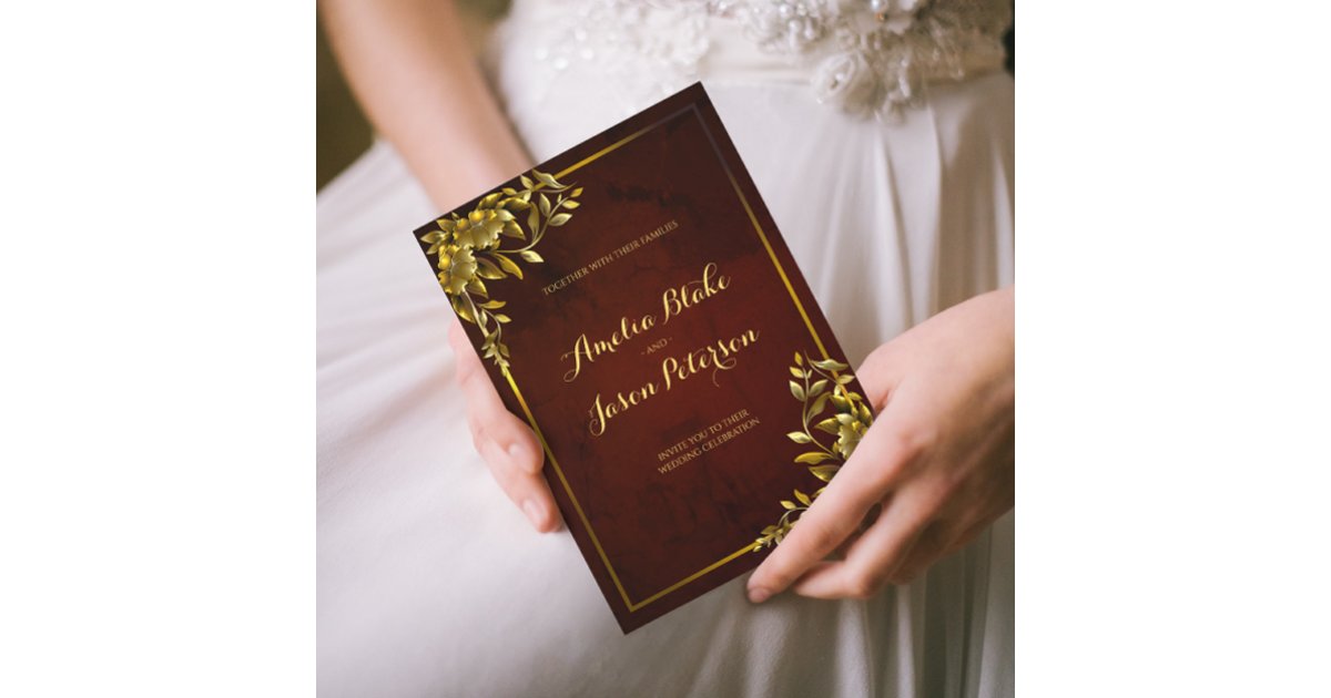 Luxurious Regal Gold Frame Wedding Invitation | Zazzle