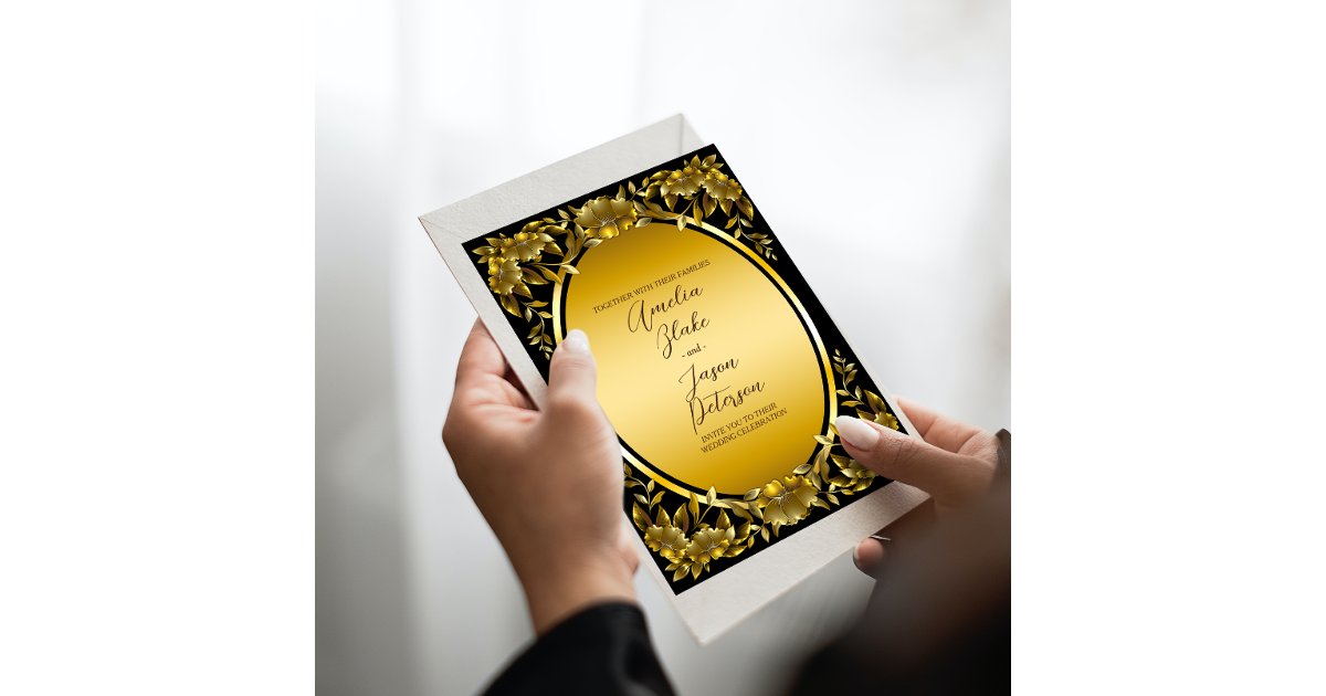Luxurious Regal Gold Frame Wedding Invitation | Zazzle