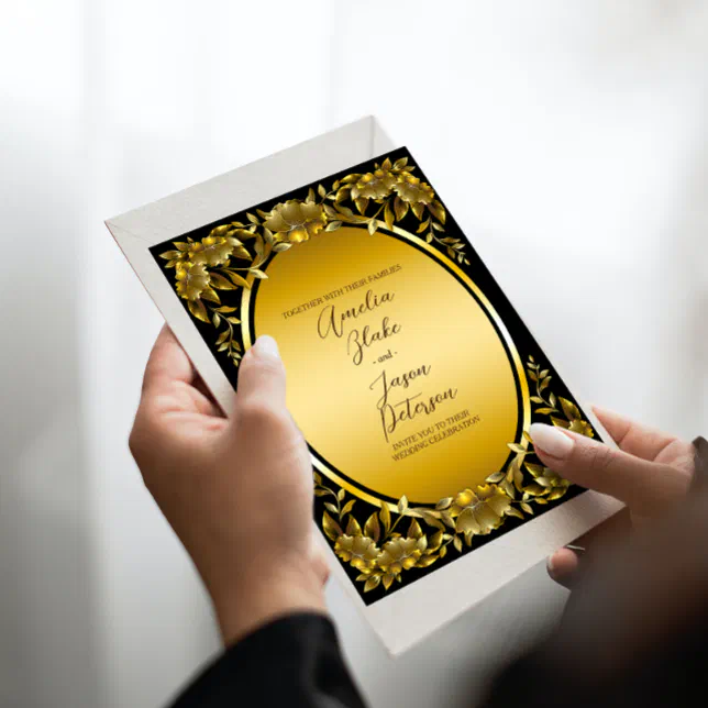 Luxurious Regal Gold Frame Wedding Invitation | Zazzle