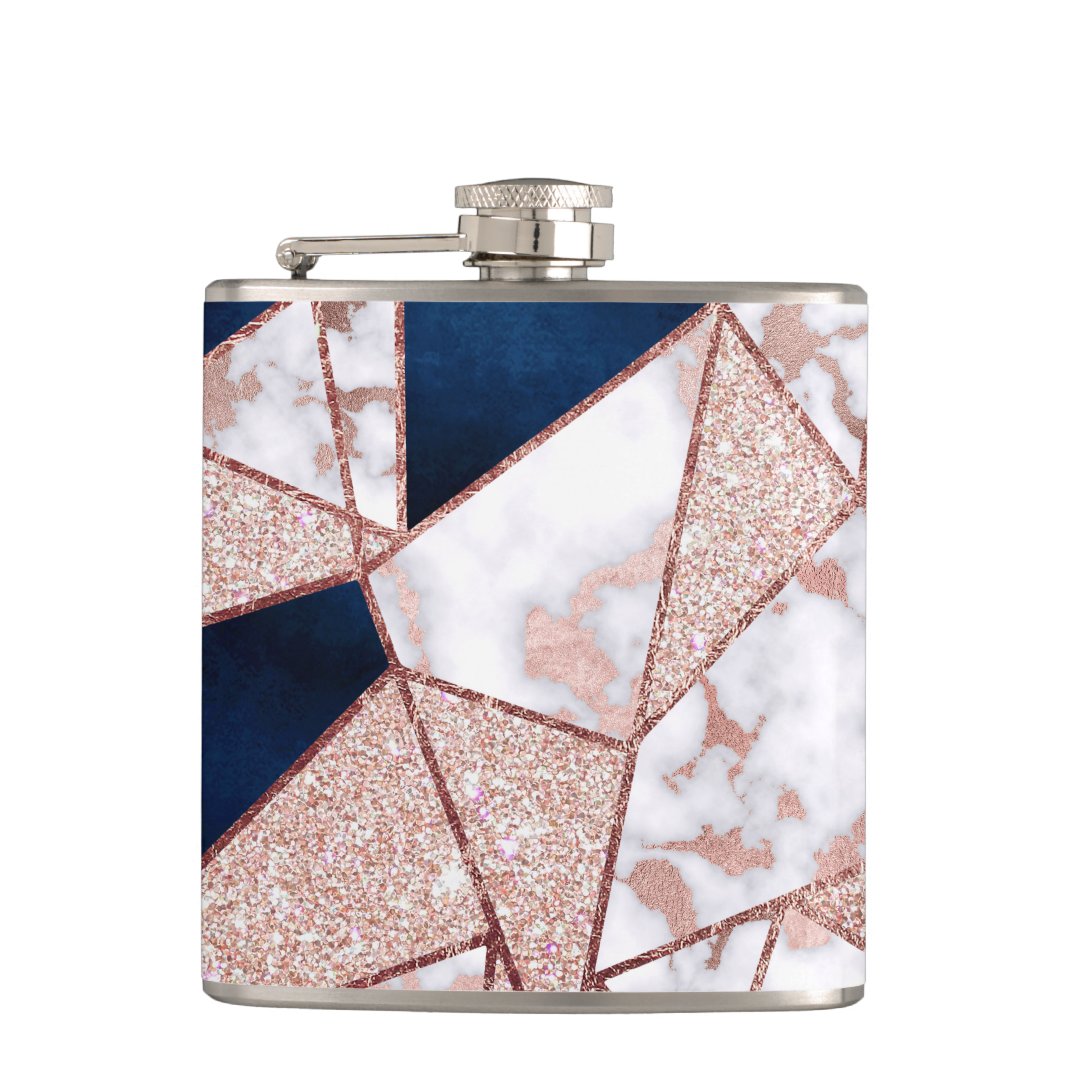 Luxurious Rose Gold Glitter Geometric Marble Flask | Zazzle