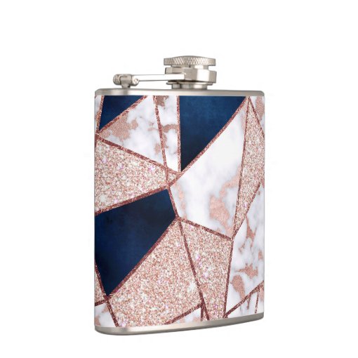 Luxurious Rose Gold Glitter Geometric Marble Flask | Zazzle