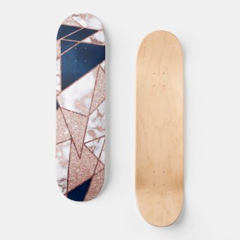 Luxurious Rose Gold Glitter Geometric Marble Skateboard | Zazzle
