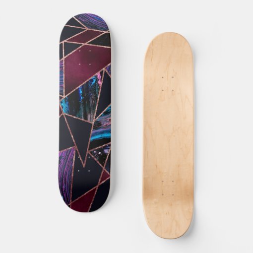Luxurious Rose Gold Liquid Paint Marble Geometric Skateboard | Zazzle