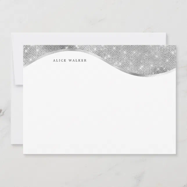 luxurious silver sparkle foil monogram note card | Zazzle