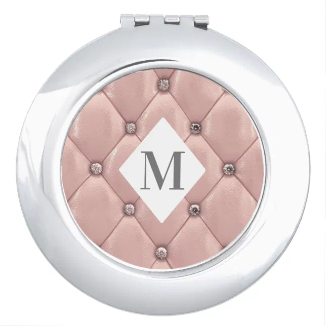 luxurious tufted rose gold monogram compact mirror | Zazzle