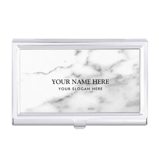 Luxurious white marble stone company name business card holder | Zazzle