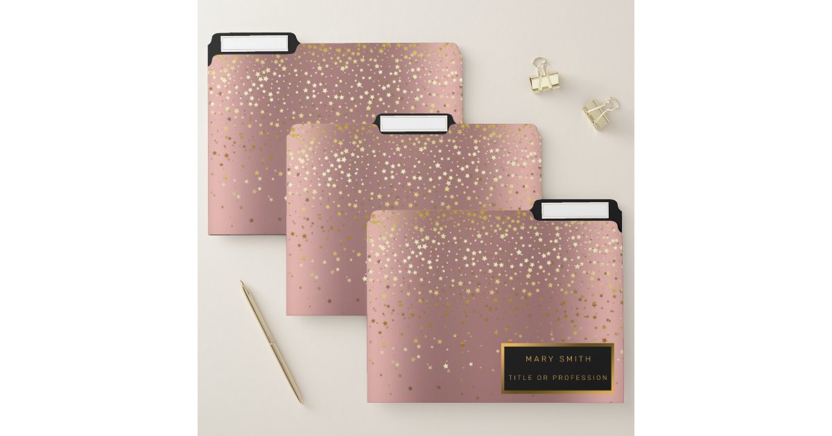Luxury 2in1 Glitter Gold Pink Star Business Card & File Folder | Zazzle
