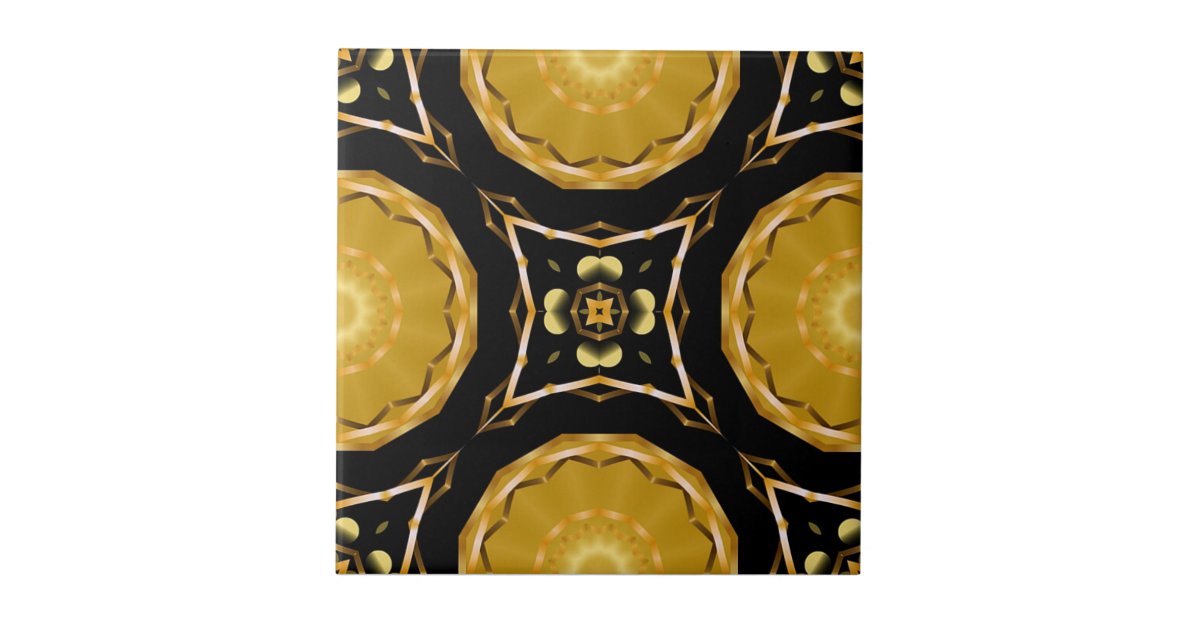 Luxury Arabesque Ethnic Mosaic Gold and Black Ceramic Tile | Zazzle