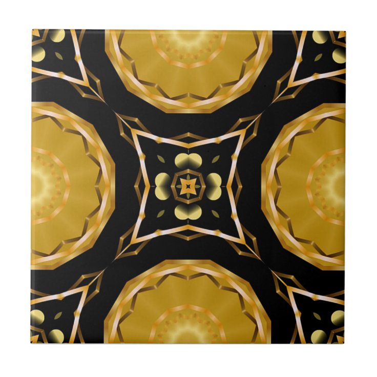 Luxury Arabesque Ethnic Mosaic Gold and Black Ceramic Tile | Zazzle