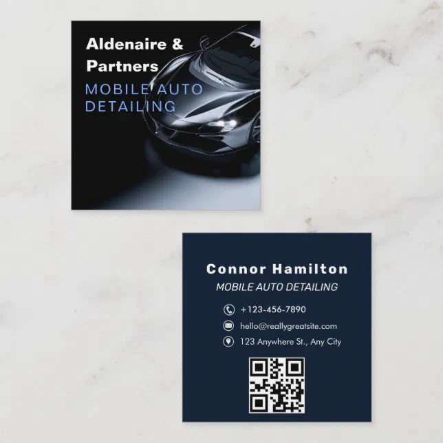 Luxury Auto Detailing Car Cleaning Repair QR Code Square Business Card ...