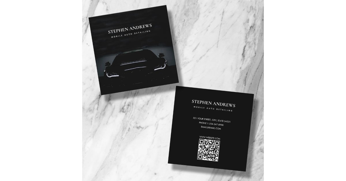 Luxury Auto Detailing Car Cleaning Repair QR Code Square Business Card ...