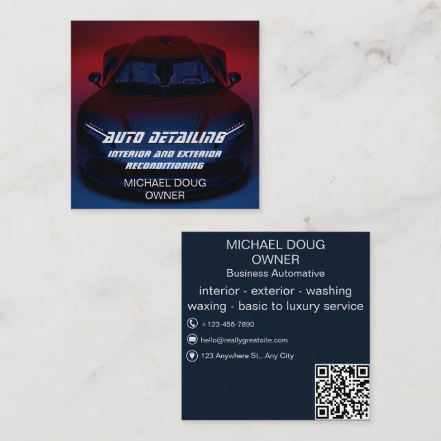Luxury Auto Detailing Car Cleaning Repair QR Code Square Business Card ...