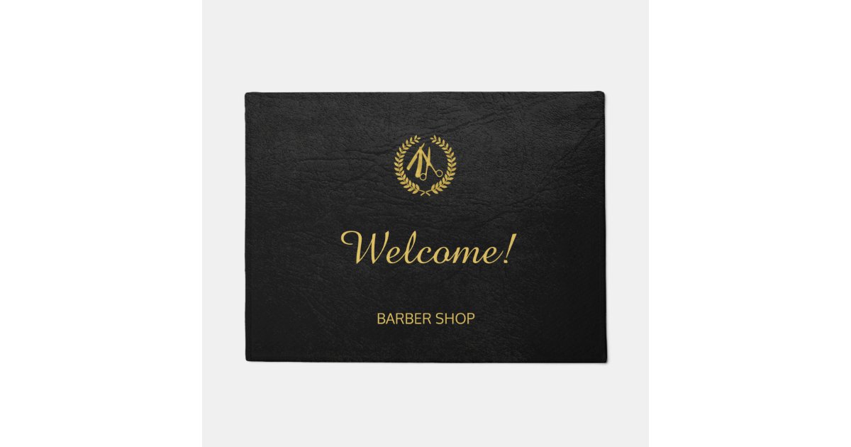 Luxury barber shop black leather look gold doormat | Zazzle.com Luxury barber shop black leather look gold doormat | Zazzle.com