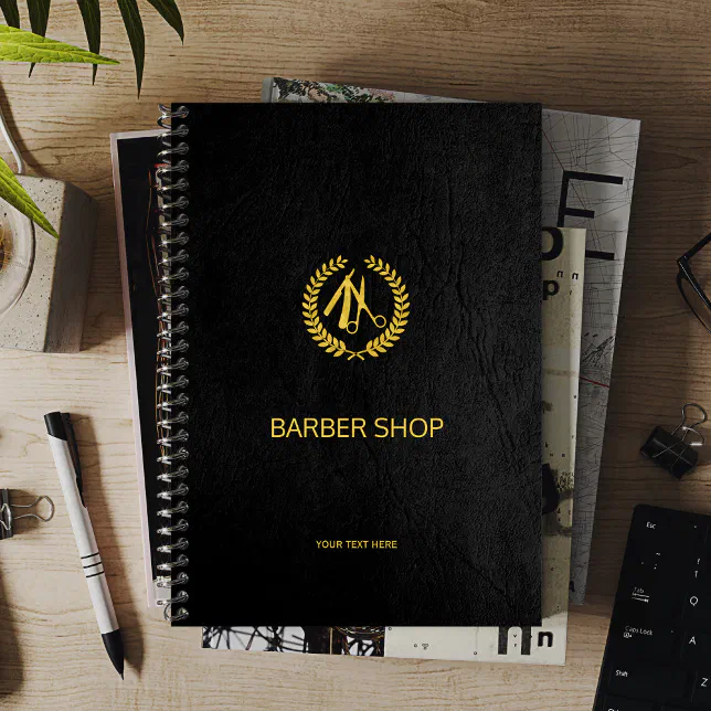 Luxury barber shop black leather look gold planner | Zazzle Luxury barber shop black leather look gold planner | Zazzle