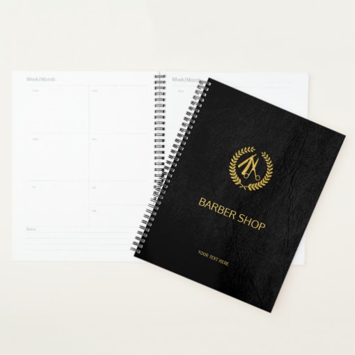 Luxury barber shop black leather look gold planner | Zazzle Luxury barber shop black leather look gold planner | Zazzle