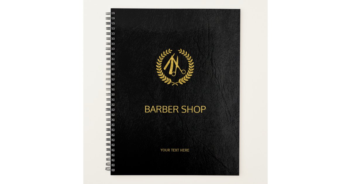 Luxury barber shop black leather look gold planner | Zazzle Luxury barber shop black leather look gold planner | Zazzle