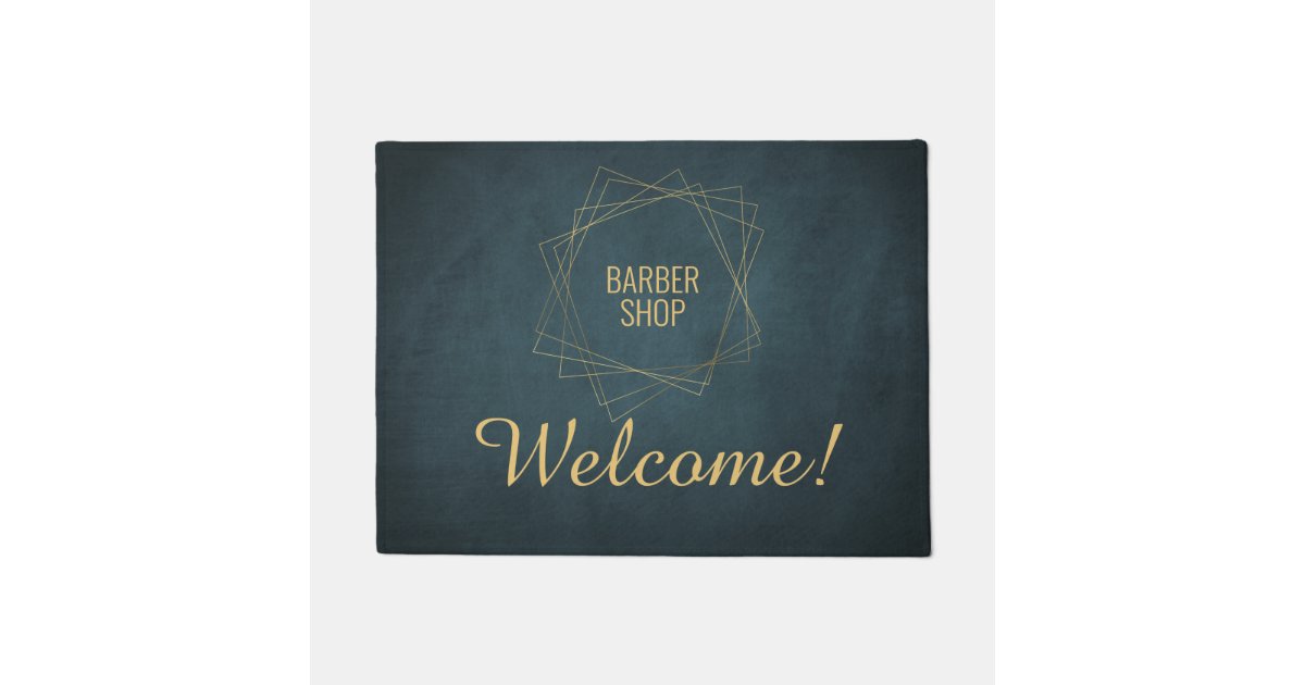 Luxury barber shop navy and gold welcome doormat | Zazzle