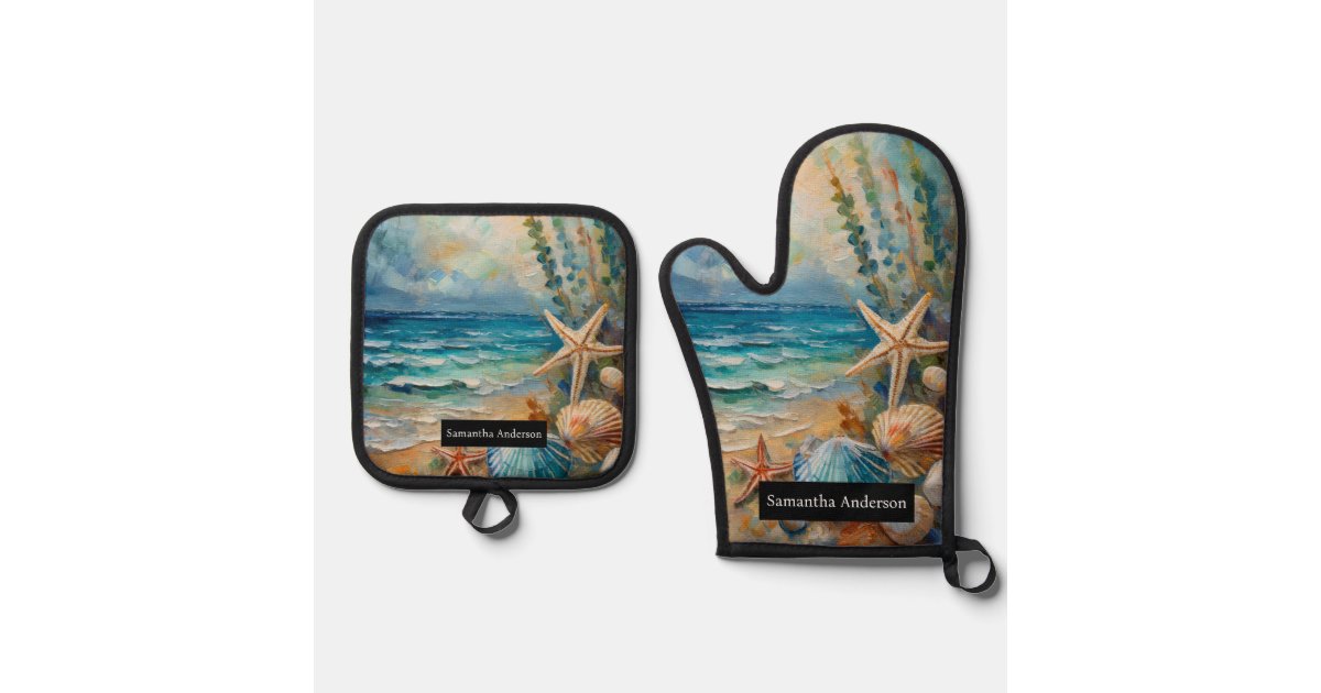 Luxury Beach House Kitchen: Nautical Ocean Oven Mitt & Pot Holder Set ...