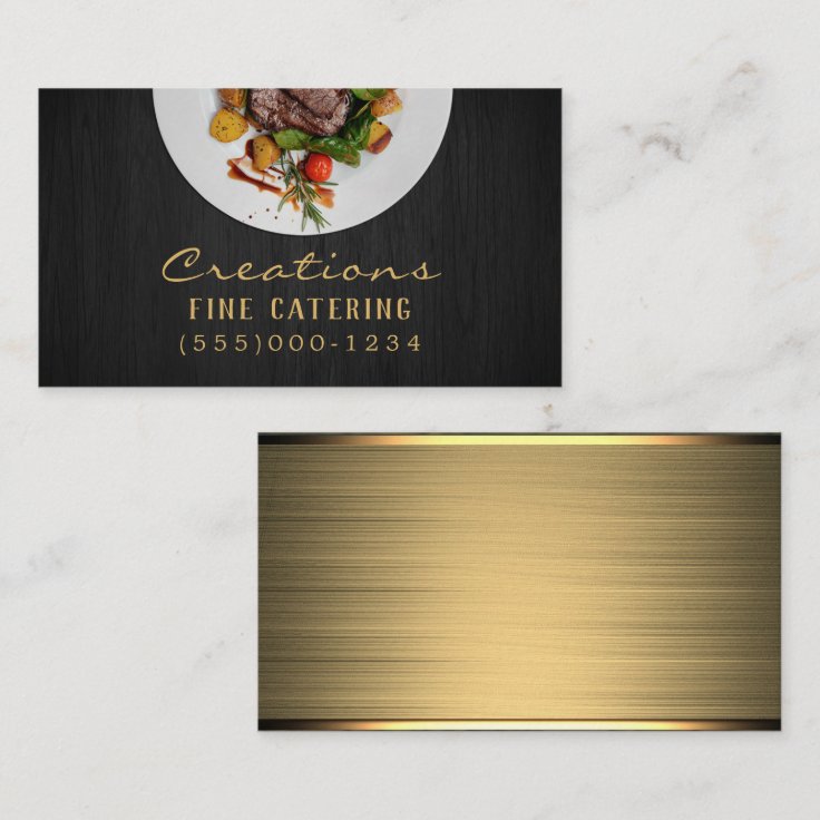 Luxury Black and Gold Food Plate Chef Catering Business Card | Zazzle