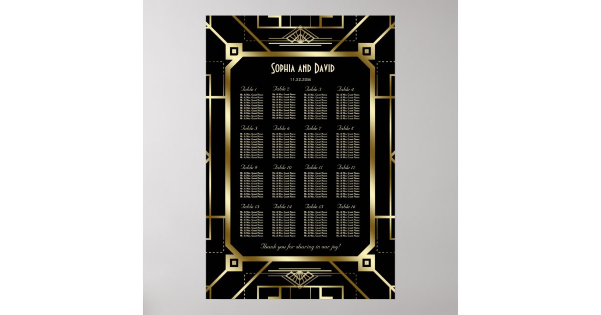 Luxury Black and Gold Great Seating Chart | Zazzle