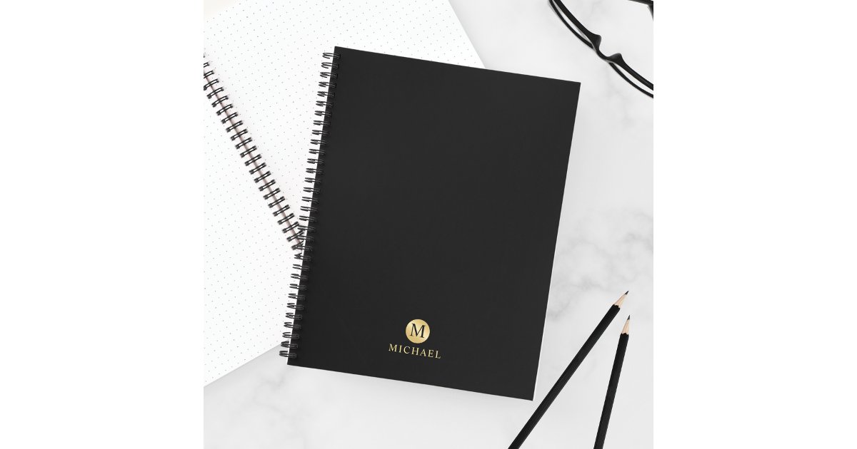 Luxury Black and Gold Personalized Monogram Notebook | Zazzle