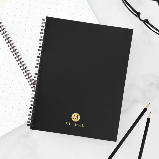 Luxury Black and Gold Personalized Monogram Notebook | Zazzle